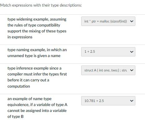 Solved Match expressions with their type descriptions: type | Chegg.com