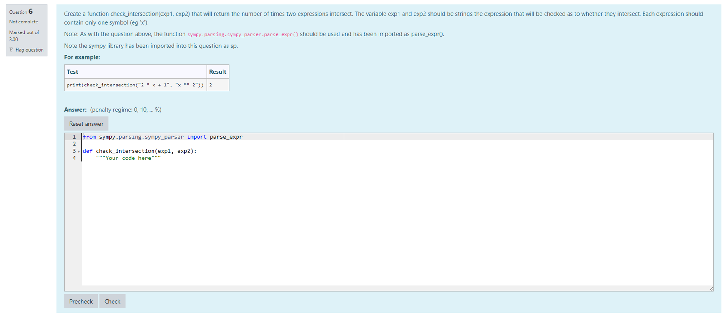 Create a function check_intersection(exp1, exp2) that | Chegg.com