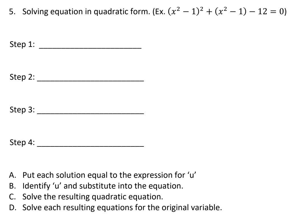 Solved 5. Solving equation in quadratic form. (Ex. | Chegg.com