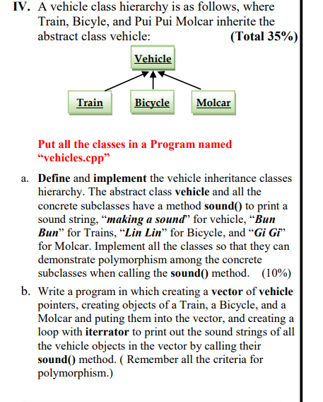 Solved Iv A Vehicle Class Hierarchy Is As Follows Where 3248
