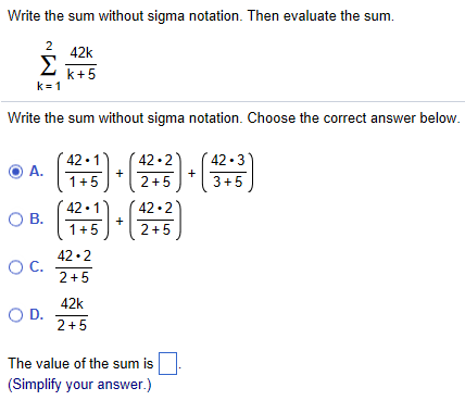 Solved Write the sum without sigma notation. Then evaluate | Chegg.com
