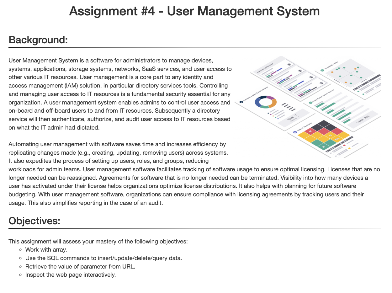 Assignment \#4 - User Management System Background: | Chegg.com