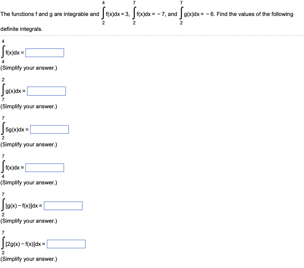 Solved The functions f and g are integrable and | Chegg.com