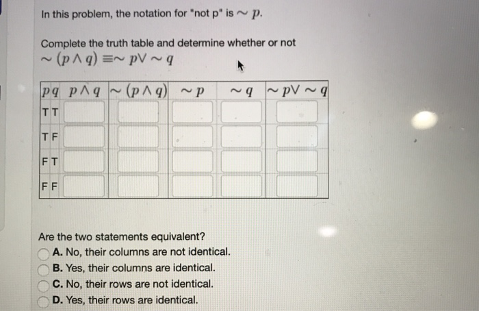 Solved In this problem, the notation for "not p isp. | Chegg.com