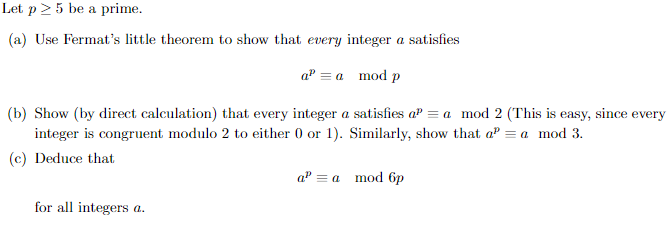 Solved Let p > 5 be a prime. (a) Use Fermat's little theorem | Chegg.com