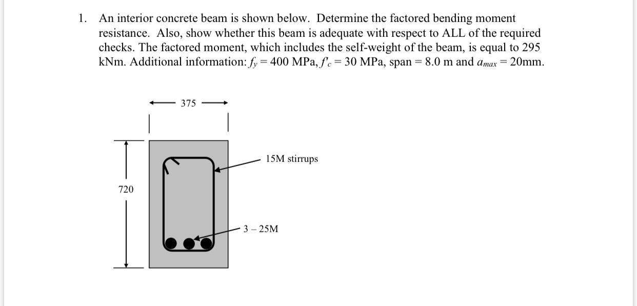 Solved 1. An interior concrete beam is shown below. | Chegg.com