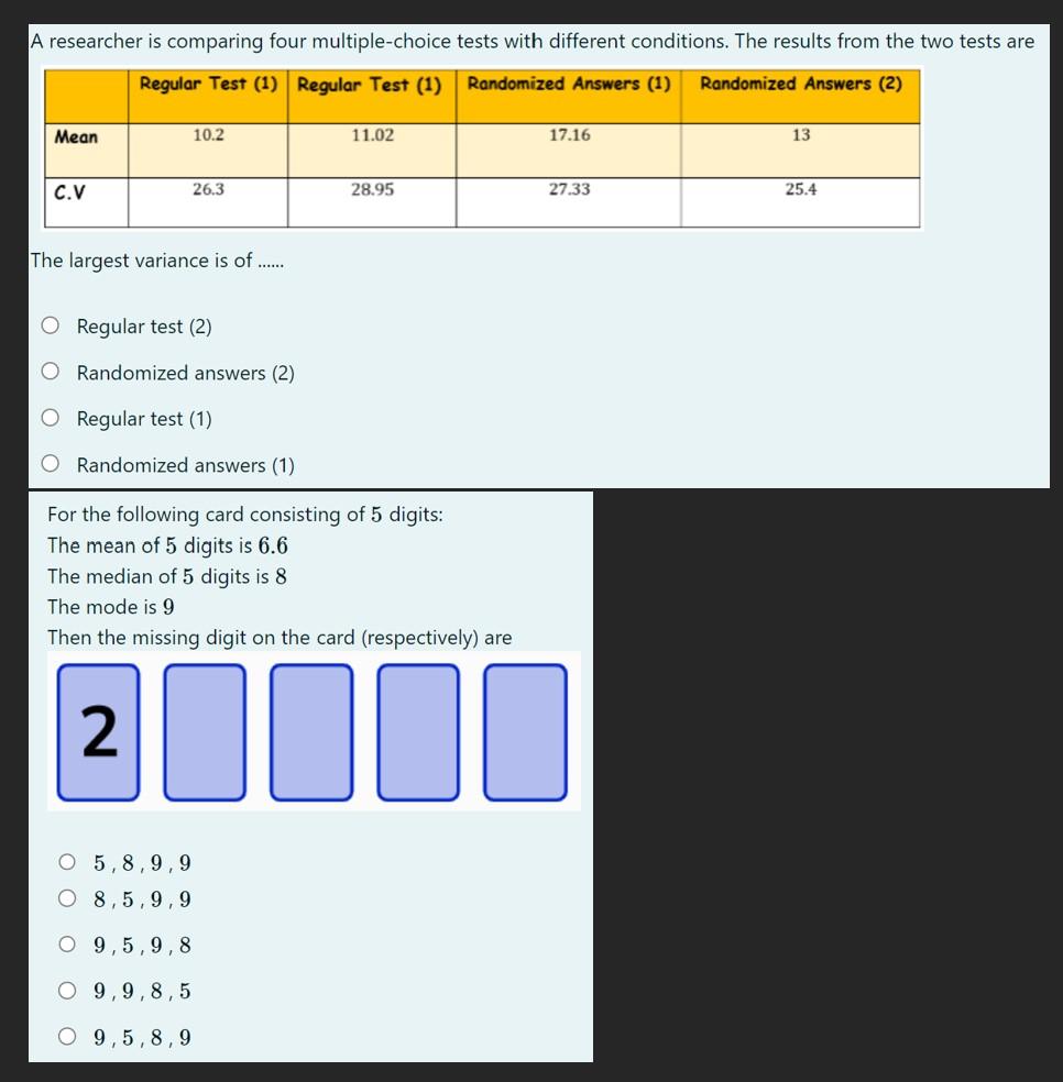 Solved The largest variance is of Regular test (2) | Chegg.com