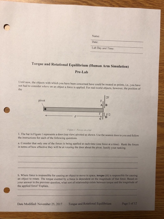 Solved Name Date Lab Day and Time Torque and Rotational | Chegg.com