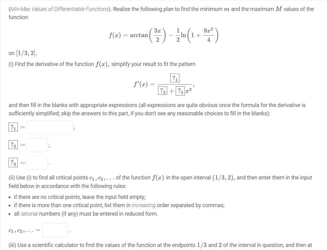 Solved (Min-Max Values of Differentiable Functions). Realize | Chegg.com
