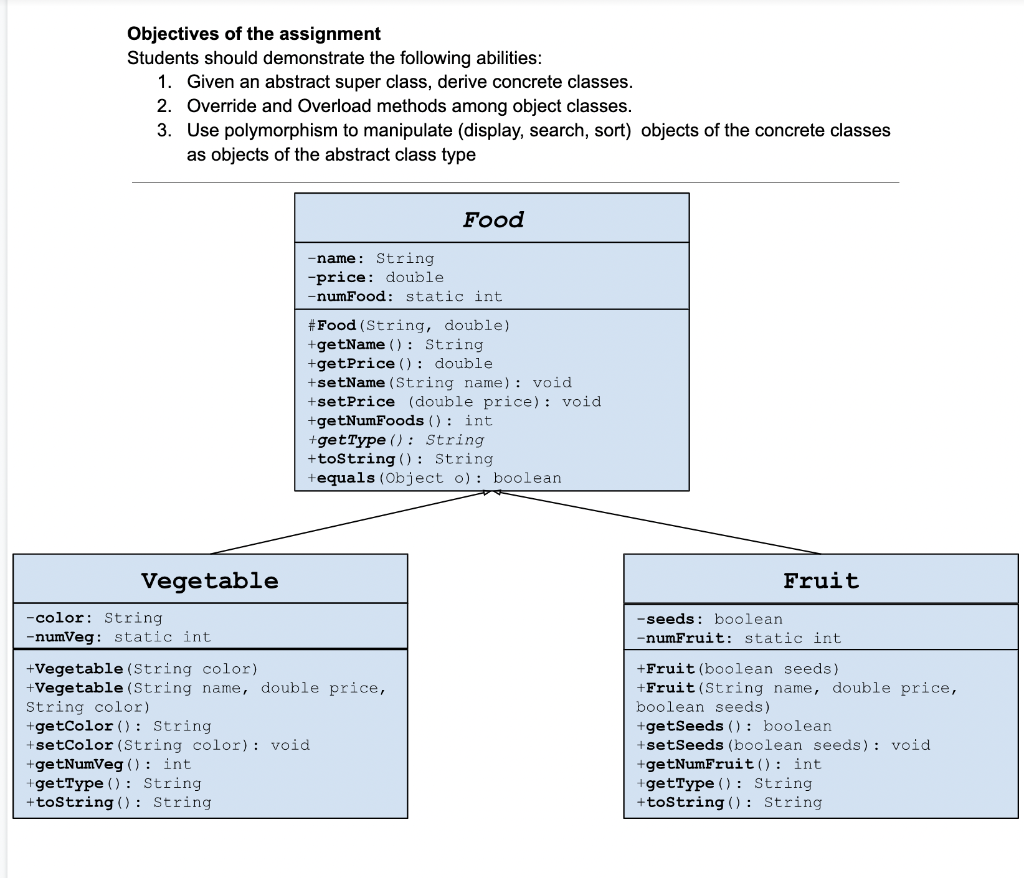 Solved Can you do the food class and either the vegetable or | Chegg.com
