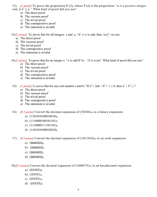 Solved 12) [1 points] To prove the proposition P(2), where | Chegg.com