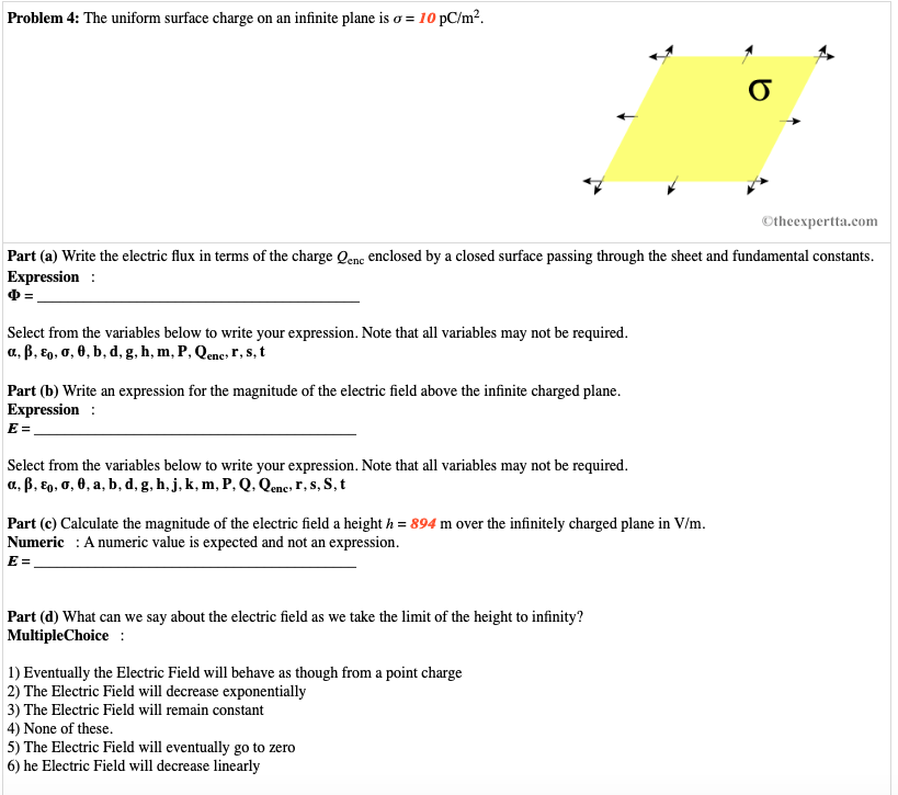 Solved Problem 4 The Uniform Surface Charge On An Infinite