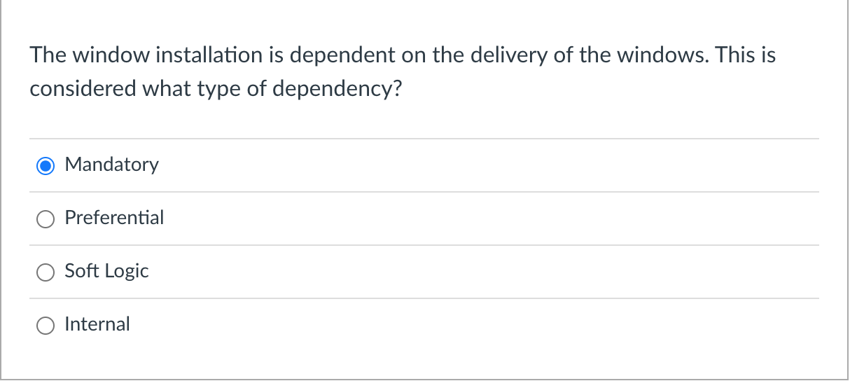 Solved The window installation is dependent on the delivery | Chegg.com