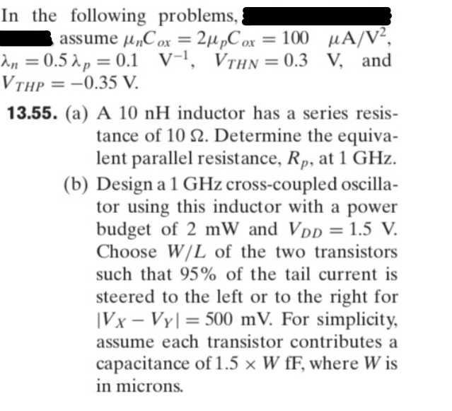 Solved In the following problems, assume penCox = 2ppCox = | Chegg.com