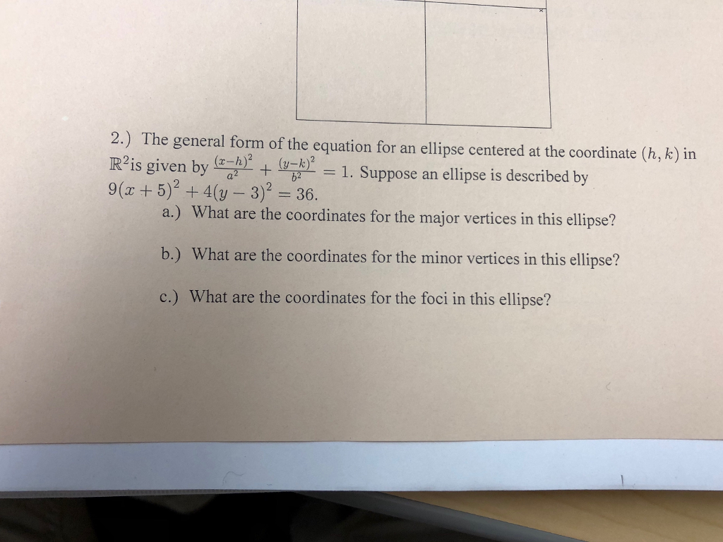 Solved 2.) The general form of the equation for an ellipse | Chegg.com