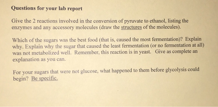 Solved Fermentation Experiment In this experiment we will | Chegg.com