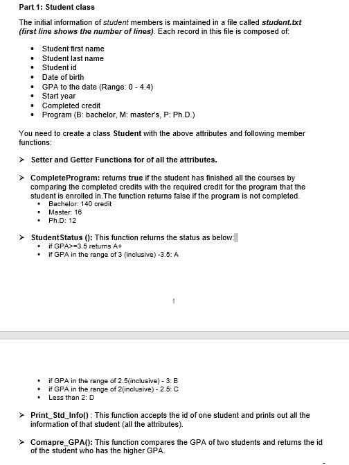 Solved Part 1: Student class The initial information of | Chegg.com