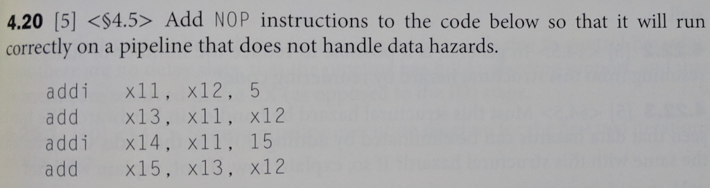 Solved 4.20 [5] Add NOP instructions to the code | Chegg.com