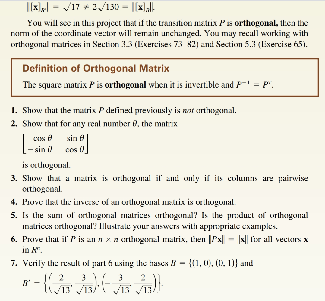 Solved 2 Orthogonal Matrices and Change of Basis Let B = | Chegg.com
