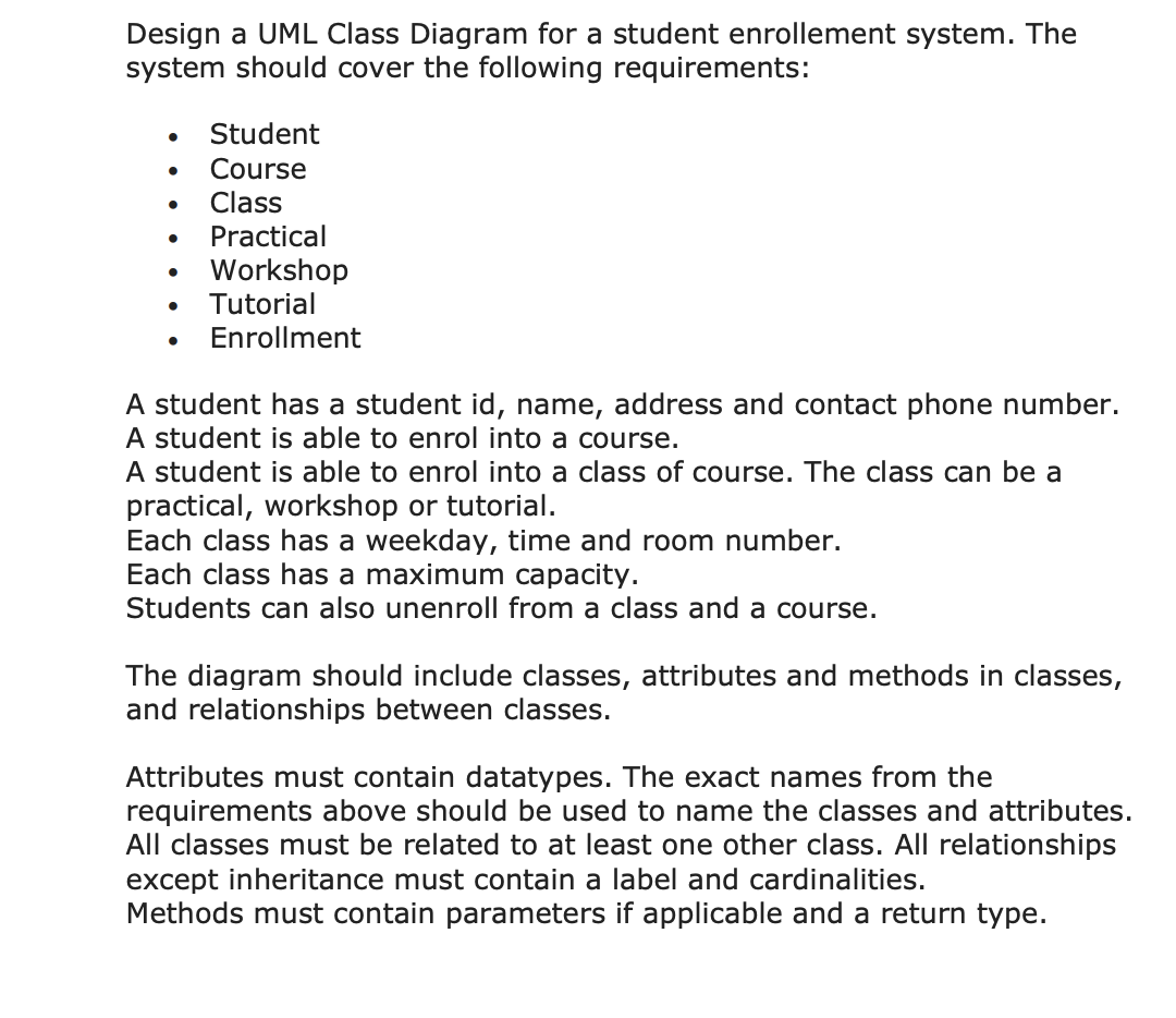 Solved Design a UML Class Diagram for a student enrollement | Chegg.com