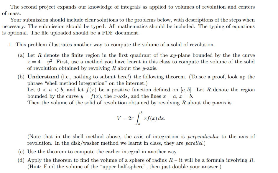 Solved The second project expands our knowledge of integrals | Chegg.com