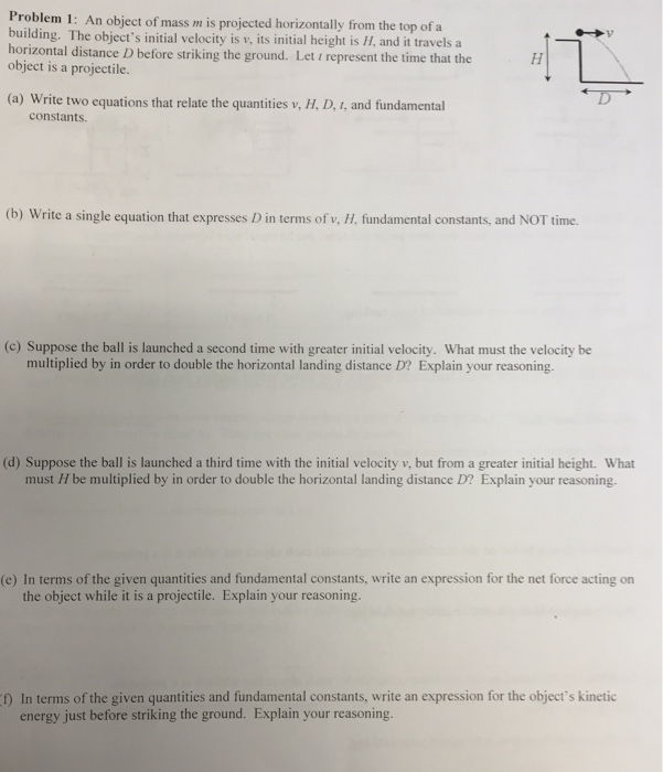 Solved An object of mass m is projected horizontally from | Chegg.com