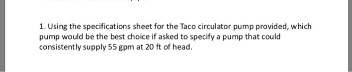 1. Using the specifications sheet for the Taco | Chegg.com