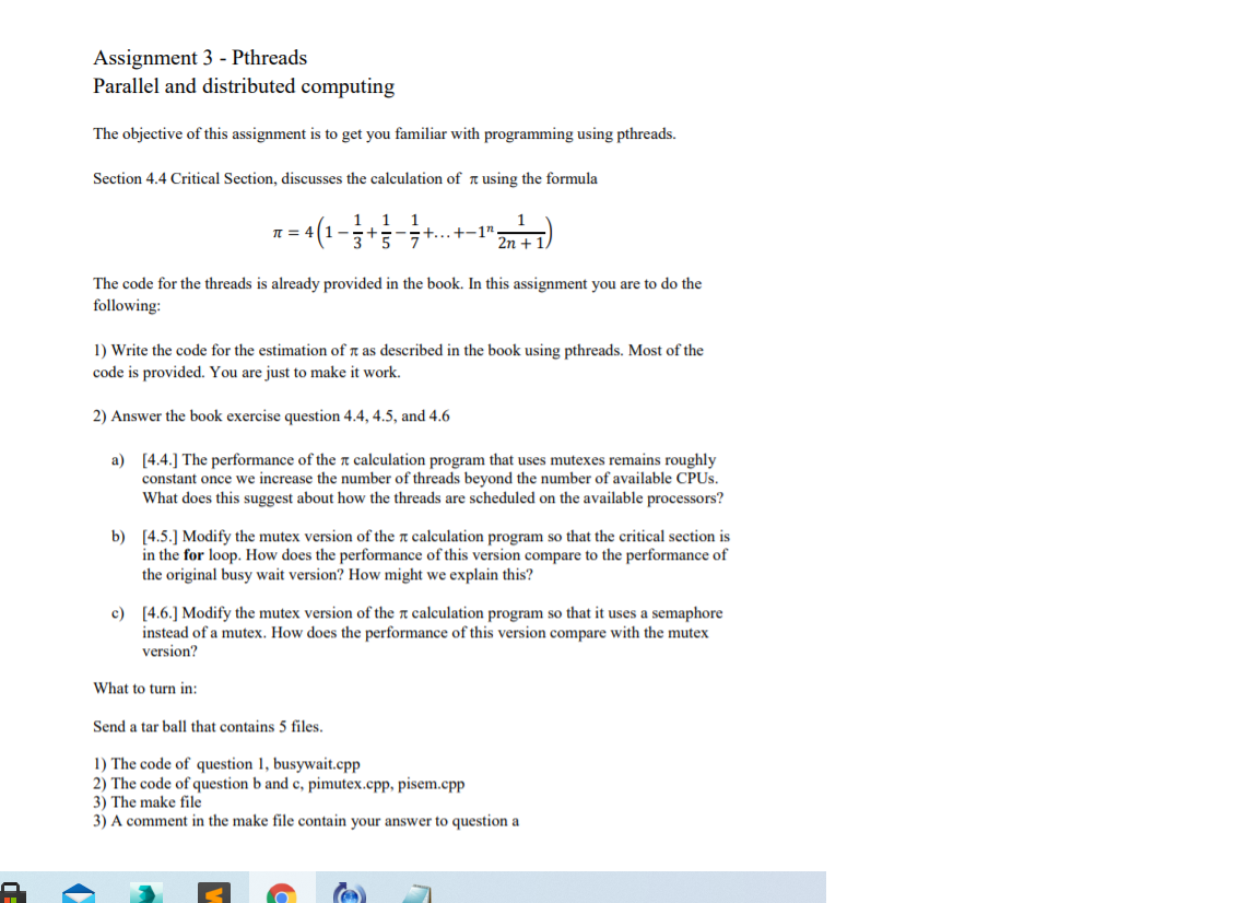 Assignment 3 - Pthreads Parallel and distributed | Chegg.com