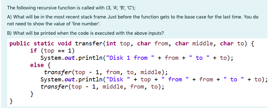 Solved The following recursive function is called with (3, | Chegg.com
