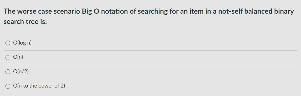 Solved The worse case scenario Big O notation of searching | Chegg.com