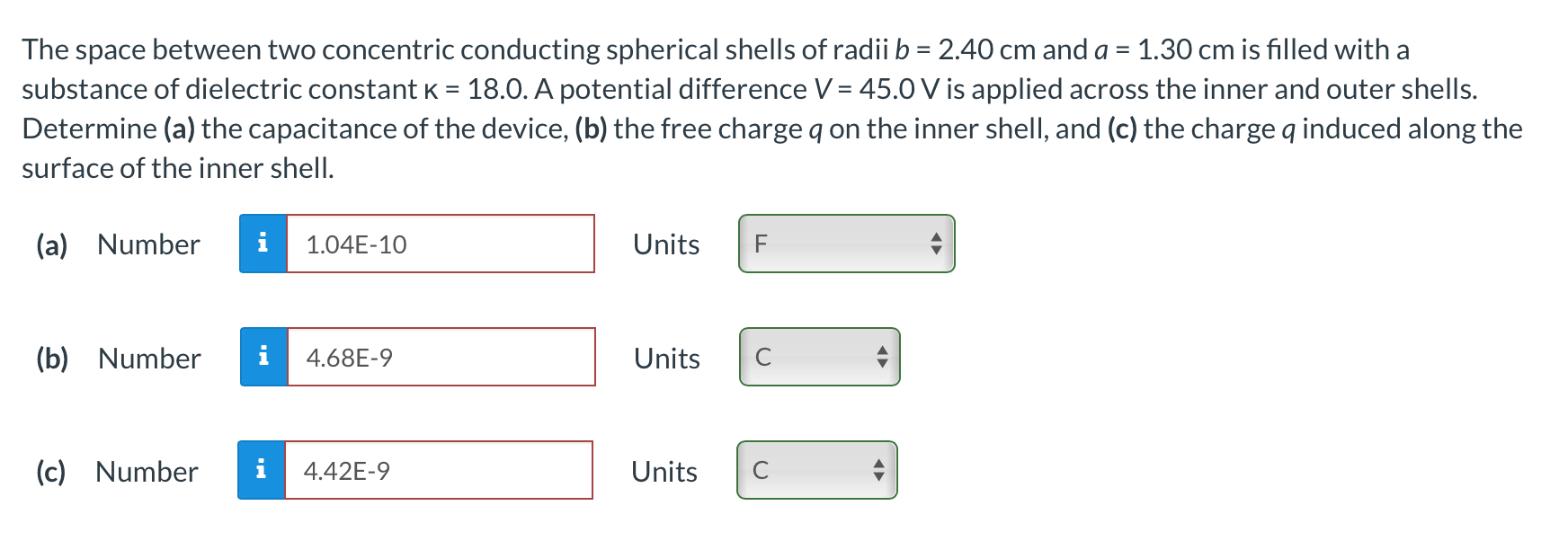 Solved The space between two concentric conducting spherical | Chegg.com