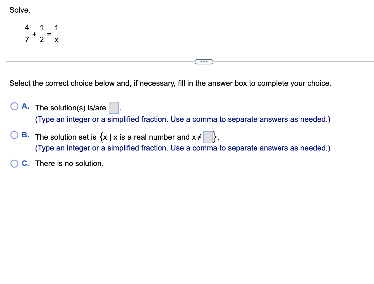 Solved Solve. 74+21=x1 Select the correct choice below and, | Chegg.com