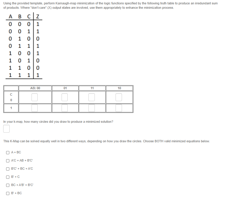 Solved Using the provided template, perform Karnaugh-map | Chegg.com