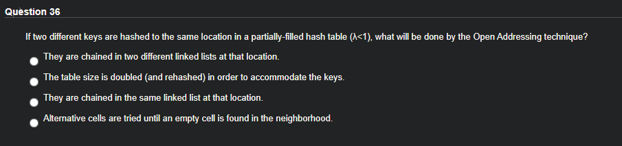 Solved Question 36 If two different keys are hashed to the | Chegg.com