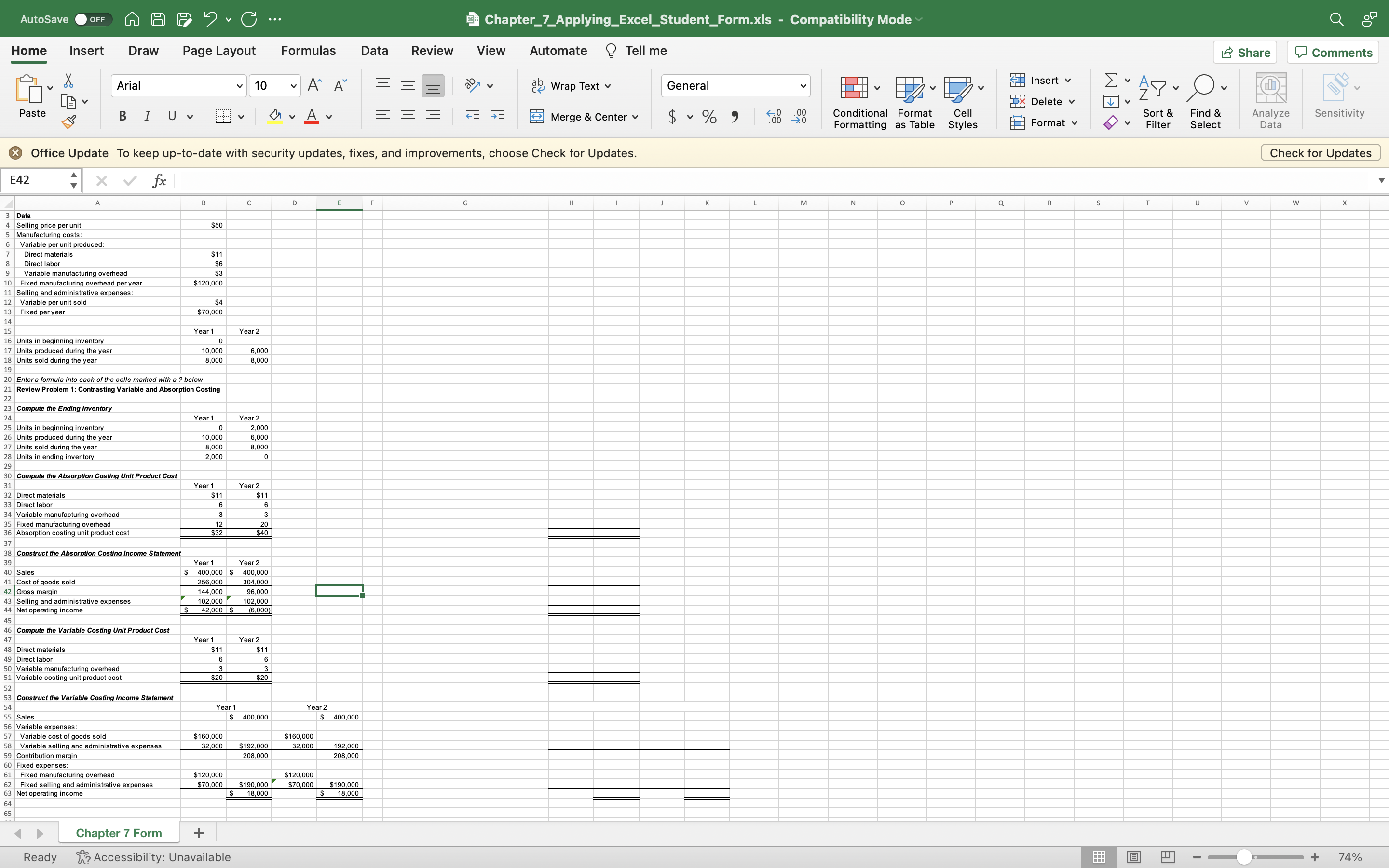 Chapter 7: Applying Excel: Exercise (Algo) (Part 2 | Chegg.com