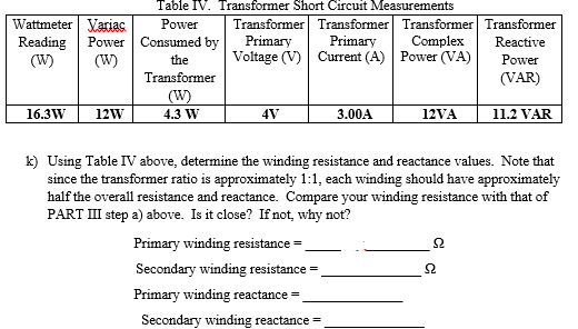 Solved Wattmeter Reading (W) Varias Power (W) Table IV. | Chegg.com