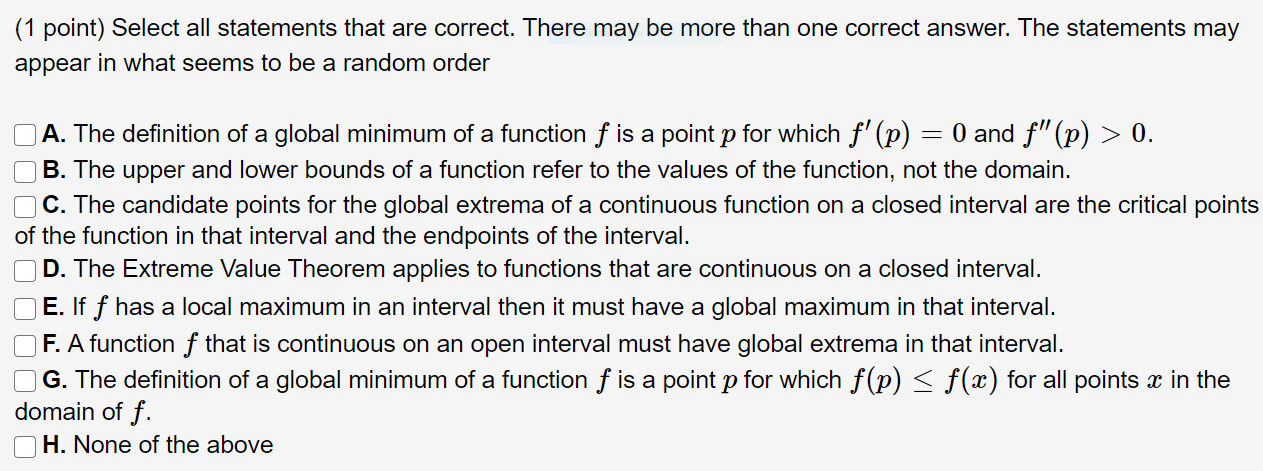 Solved (1 point) Select all statements that are correct. | Chegg.com