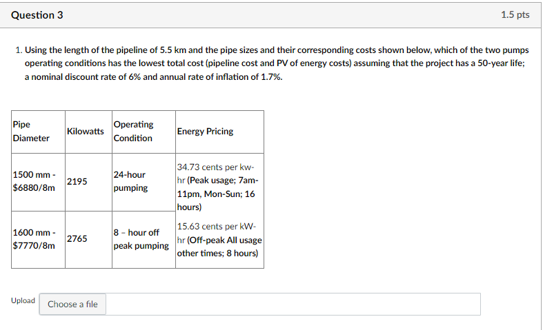 1. Using the length of the pipeline of 5.5 km and the | Chegg.com