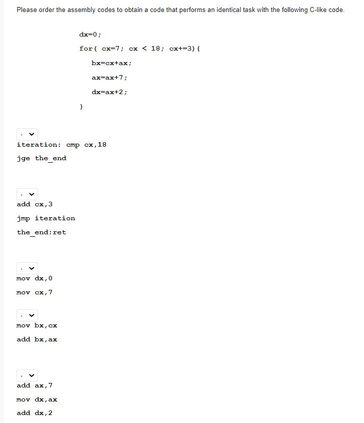 Solved Please order the assembly codes to obtain a code that | Chegg.com