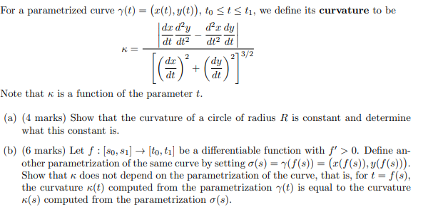 Solved For a parametrized curve (t) = (x(t), y(t)), to 0. | Chegg.com