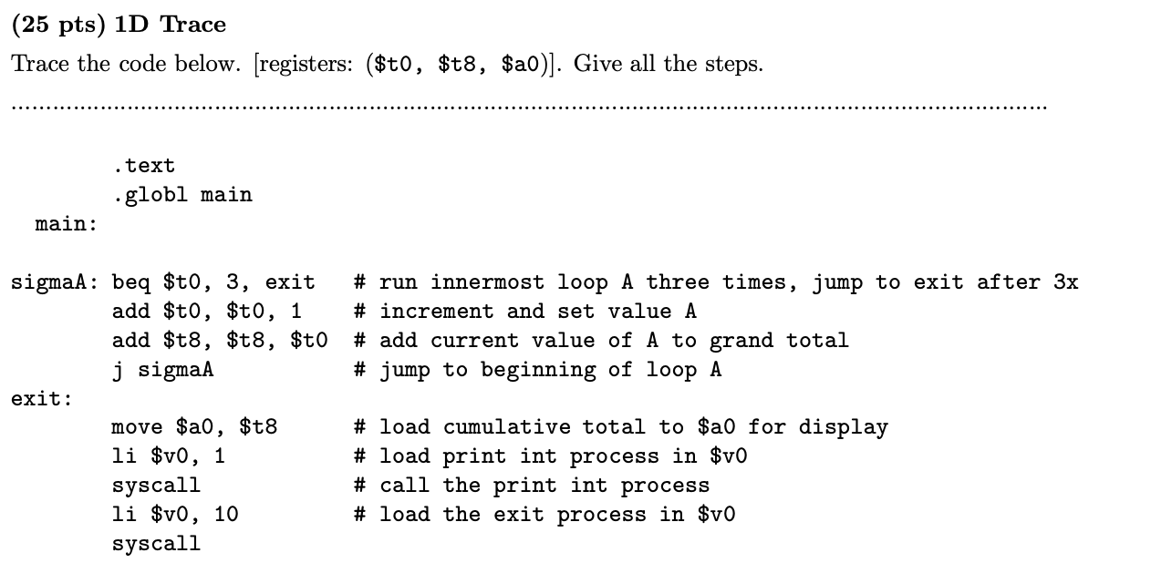 Solved 25 Pts 1d Trace Trace The Code Below Registers 