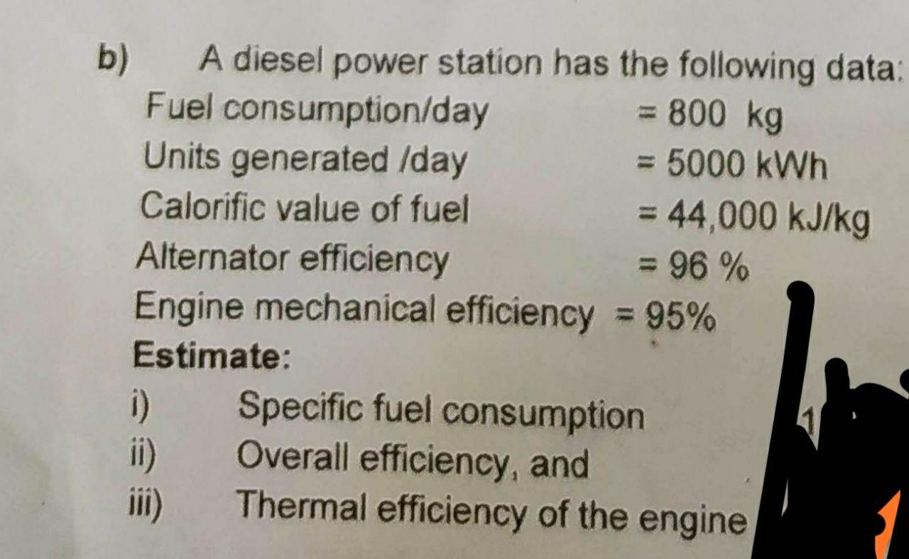 Solved b) A diesel power station has the following data Fuel | Chegg.com