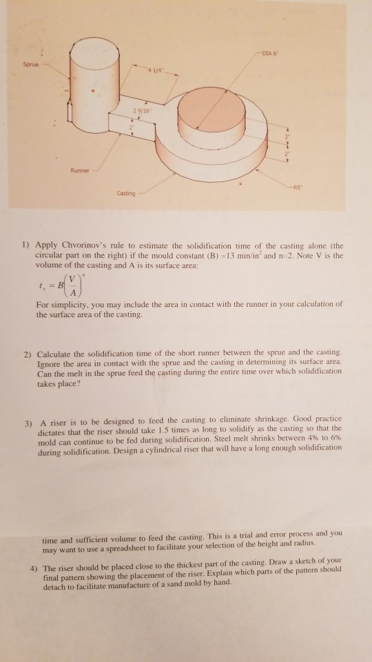 -DIAS Runner Casting 1) Apply Chvorinov's rule to | Chegg.com