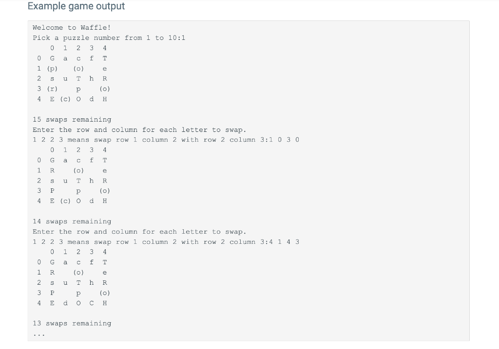 Solved This program is inspired by Waffle. Play Waffle to | Chegg.com