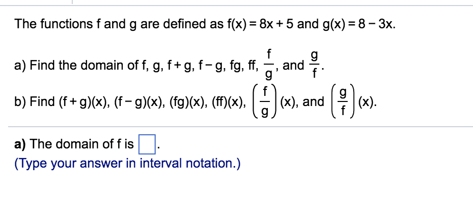 Solved The functions f and g are defined as f(x)- 8x+5 and | Chegg.com