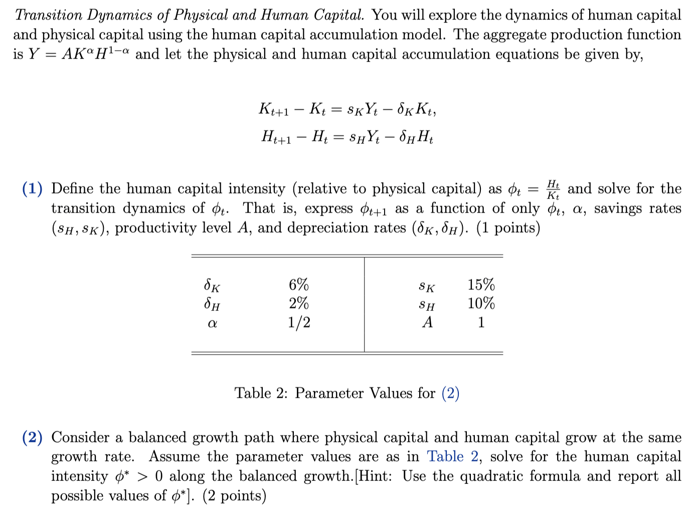 Solved Transition Dynamics of Physical and Human Capital. | Chegg.com