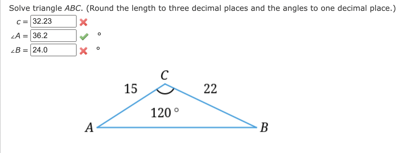 Solved Solve triangle ABC. (Round the length to three | Chegg.com
