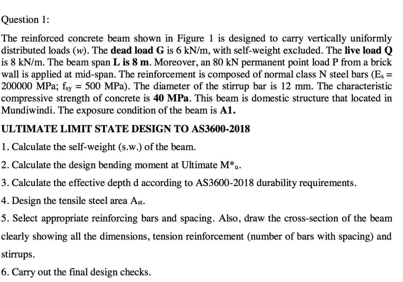 Solved The reinforced concrete beam shown in Figure 1 is | Chegg.com
