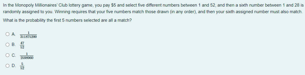 Solved In the Monopoly Millionaires' Club lottery game, you | Chegg.com