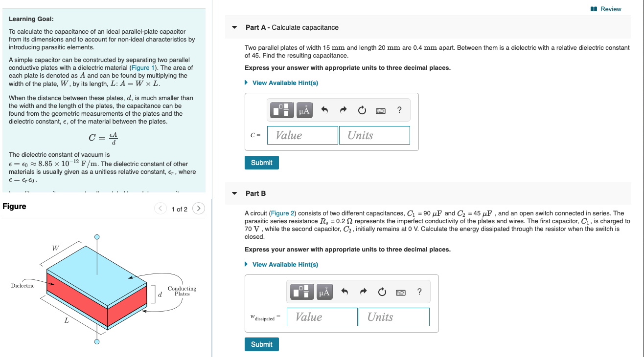 Solved Review Part A - Calculate capacitance Learning Goal: | Chegg.com